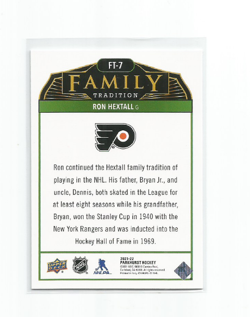 RON HEXTALL (Flyers) 2021-22 UPPER DECK PARKHURST SILVER FAMILY ...