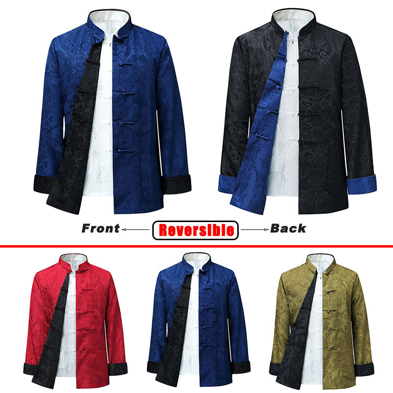 Mens Traditional Chinese Tang Suit Jacket Reversible Bruce Lee Kung Fu ...