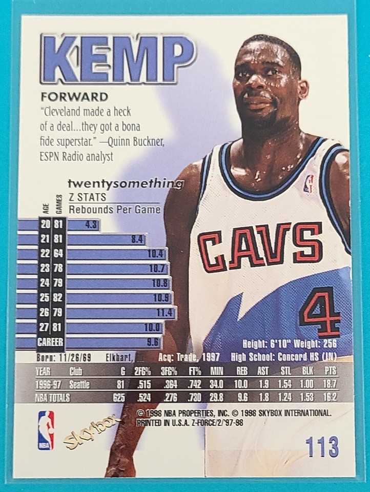 1997-98 SkyBox Z-Force #113 Shawn Kemp Cleveland Cavaliers BASKETBALL ...