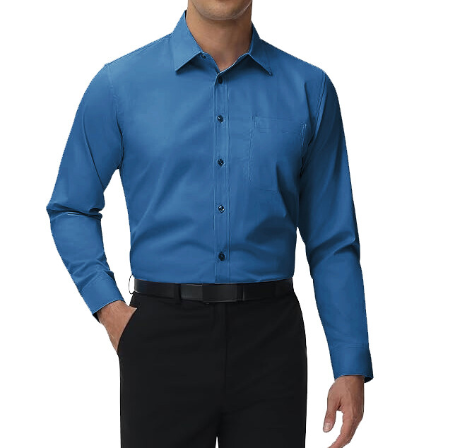 Men's Classic Long Sleeve Solid Color Barrel Cuff Dress Shirt | eBay