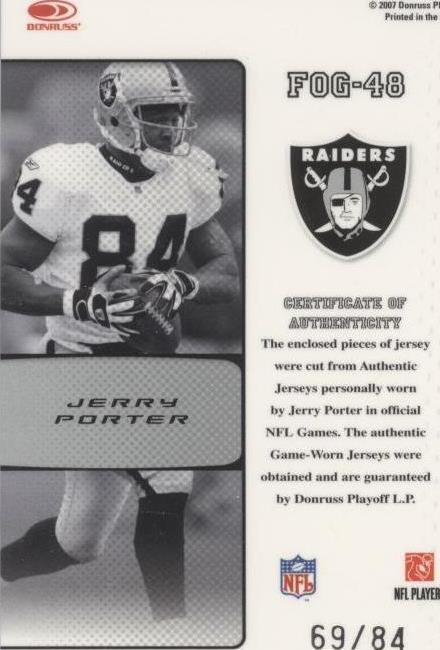 Las mejores ofertas en 2007 Leaf Certified Materials Jerry Porter #FOG ...