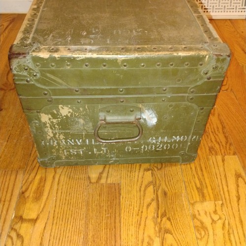 Vintage Military FOOT LOCKER w Tray Wood Trunk chest storage green box ...