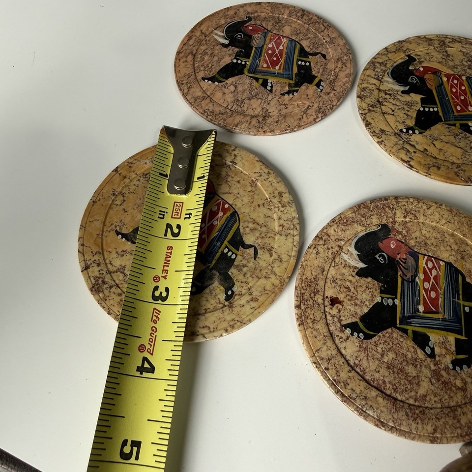 Vintage Marble Elephant Coaster Set - 4 Coasters & Holder - India | eBay