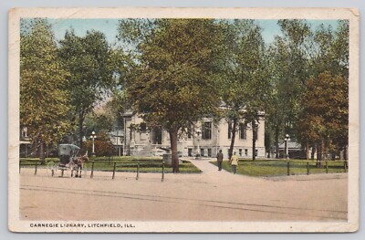 Vtg Post Card Carnegie Library, Litchfield, ILL. C220 | eBay