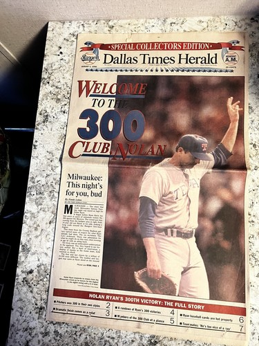 Dallas Morning News- Baseball Newspapers, Nolan Ryan’s 300 Streak 1990 ...