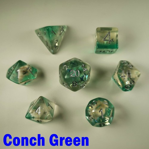 UDIXI Seaside Conch Green Poly 7 Dice RPG Set White Dungeons Dragons D ...