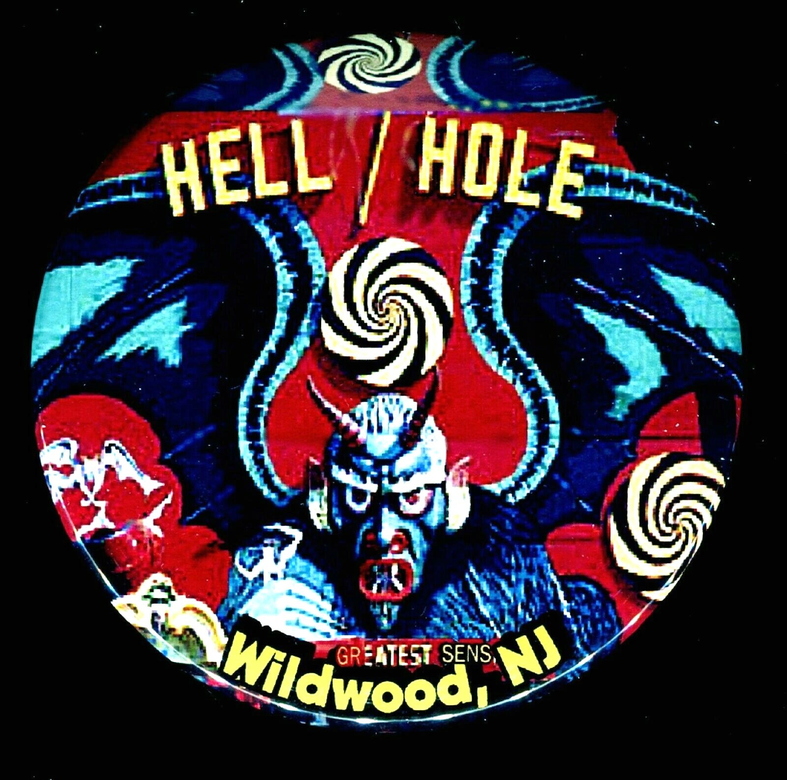 Pin Back Button HELL HOLE Amusement Ride Wildwood NJ Novelty Pin | eBay