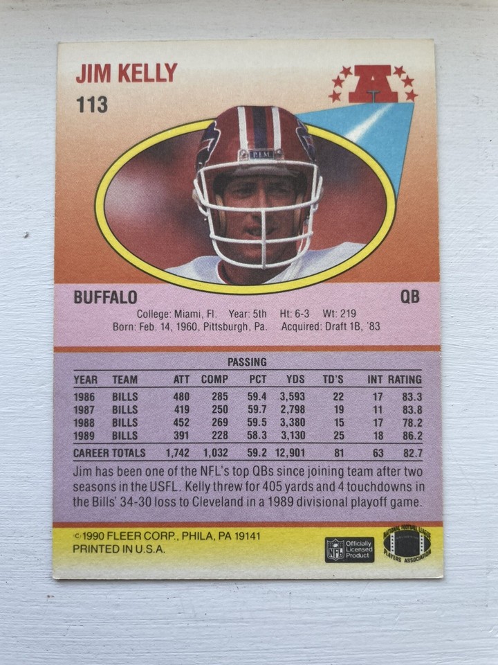 Jim Kelly 1990 Fleer Football Card Buffalo Bills | eBay
