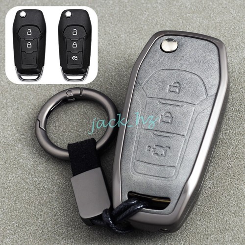 Metal Leather Flip Key Fob Case Cover Chain For Ford Escape F150 Focus ...