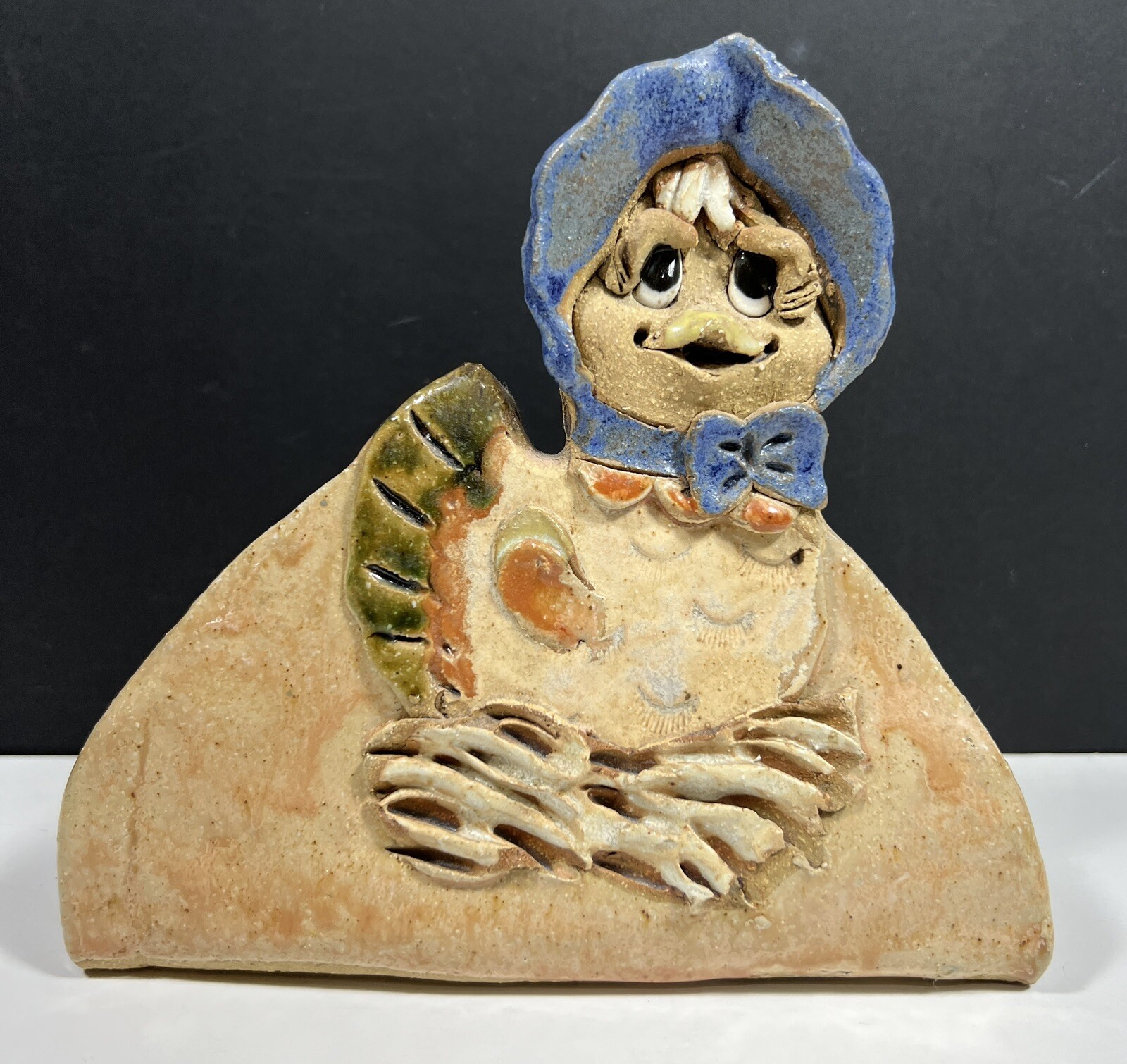 Max Hindt Art Pottery Napkin Holder Hen on Nest Bonnet Whimsical Signed ...