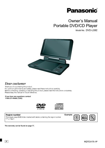 Panasonic DVD-LS92 DVD Player Owners Instruction Manual | eBay