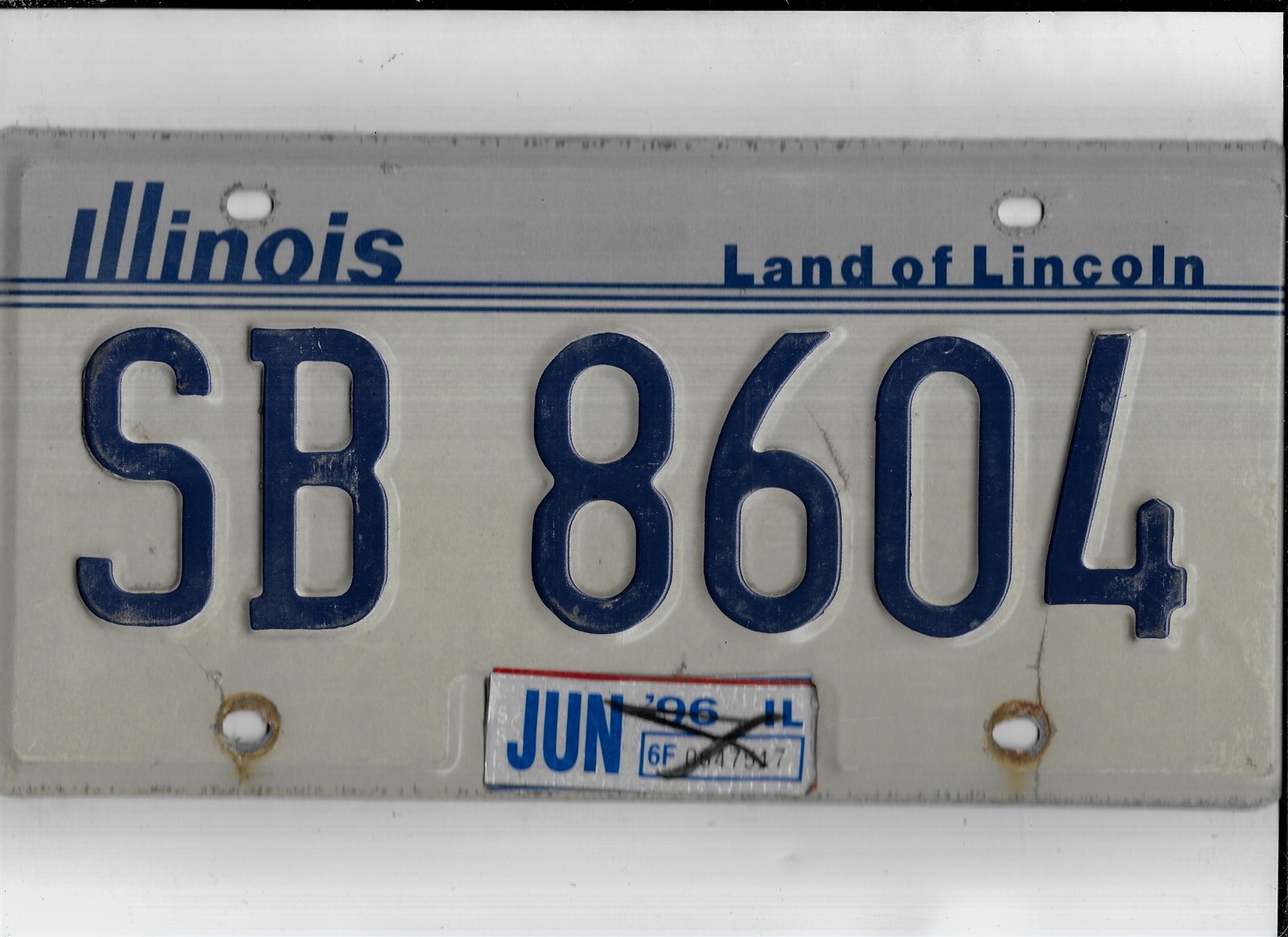 ILLINOIS passenger 1996 license plate "SB 8604" | eBay