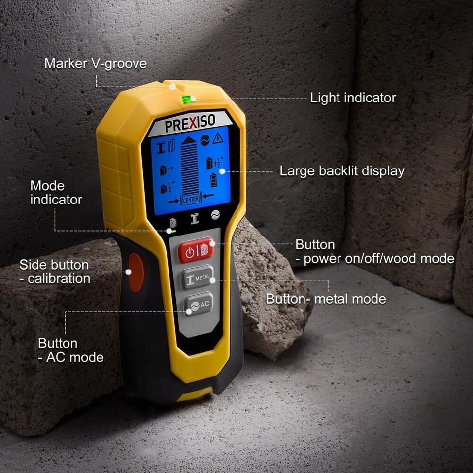 PREXISO 5-In-1 Stud Finder Wall Scanner LED Wall Stud Finder Scanner ...