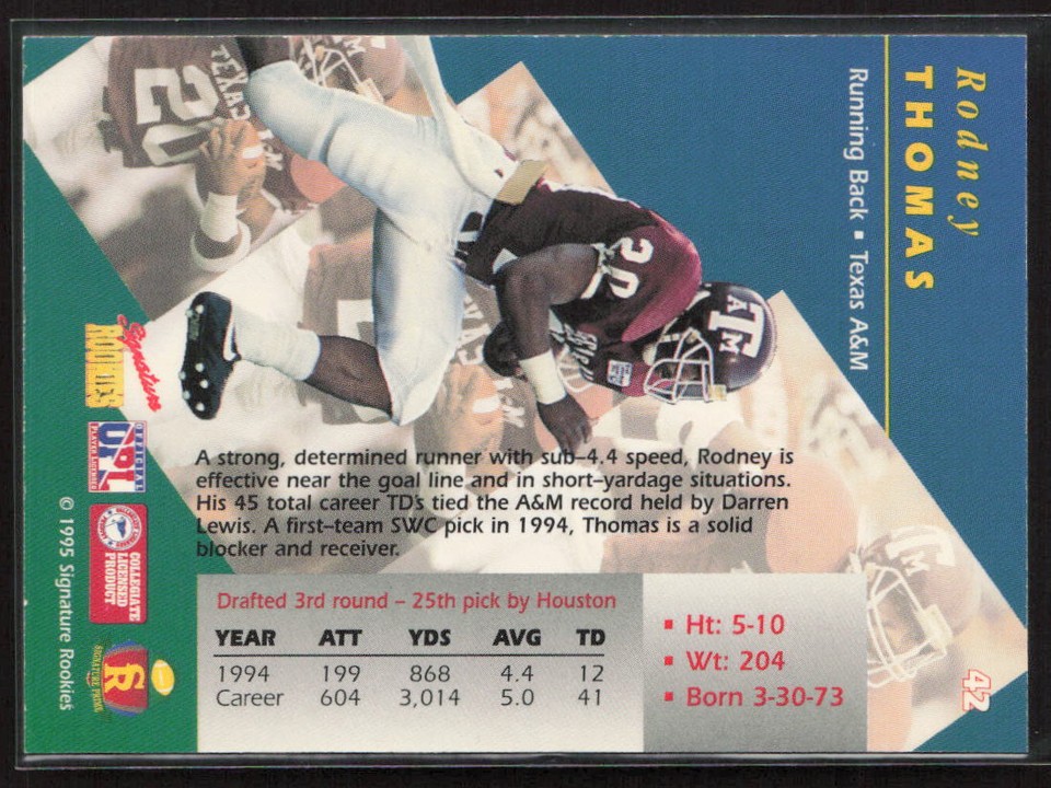 1995 Signature Rookies Signature Prime #42 Rodney Thomas Auto /3000 | eBay
