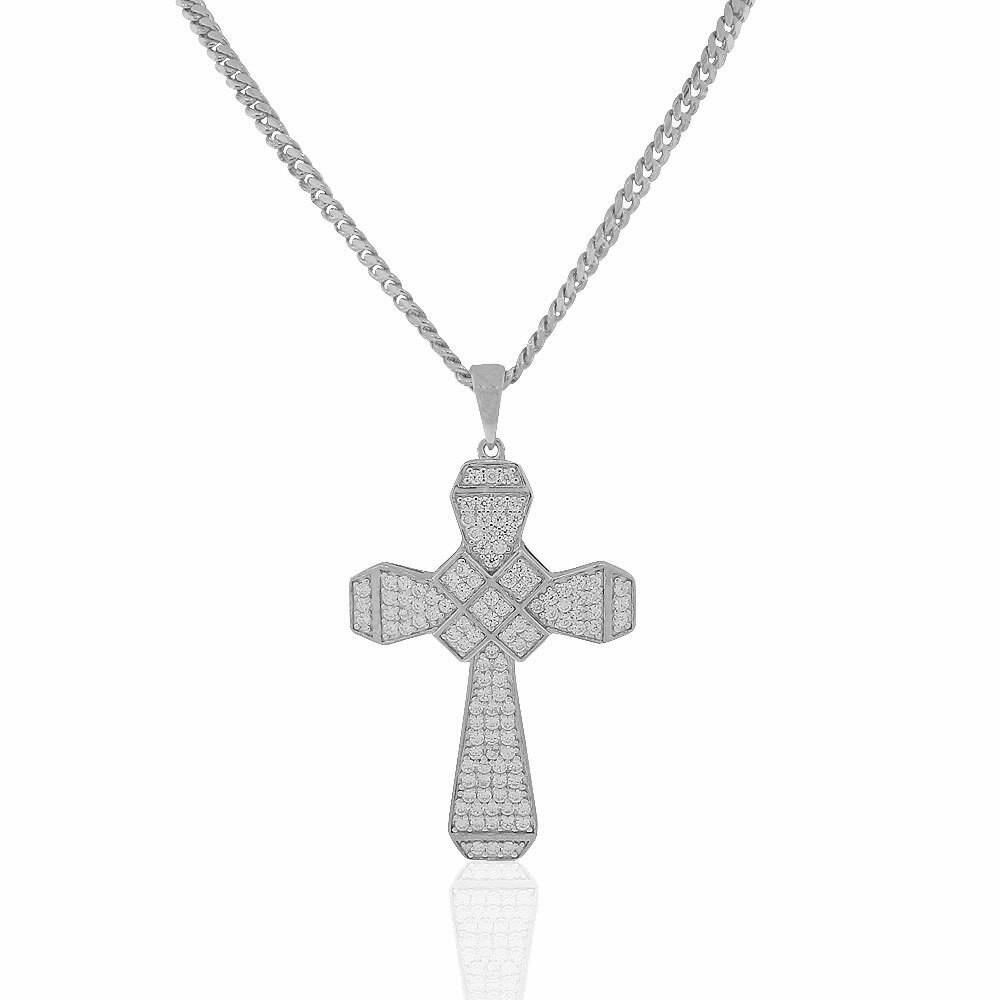925 Sterling Silver Clear CZ Large Hip-Hop Statement Cross Pendant ...