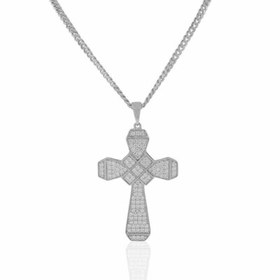 925 Sterling Silver Clear CZ Large Hip-Hop Statement Cross Pendant ...