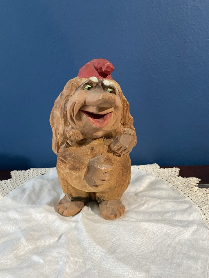 Vintage Henning Hand Craved Troll Red Hat Rubbing Belly | eBay
