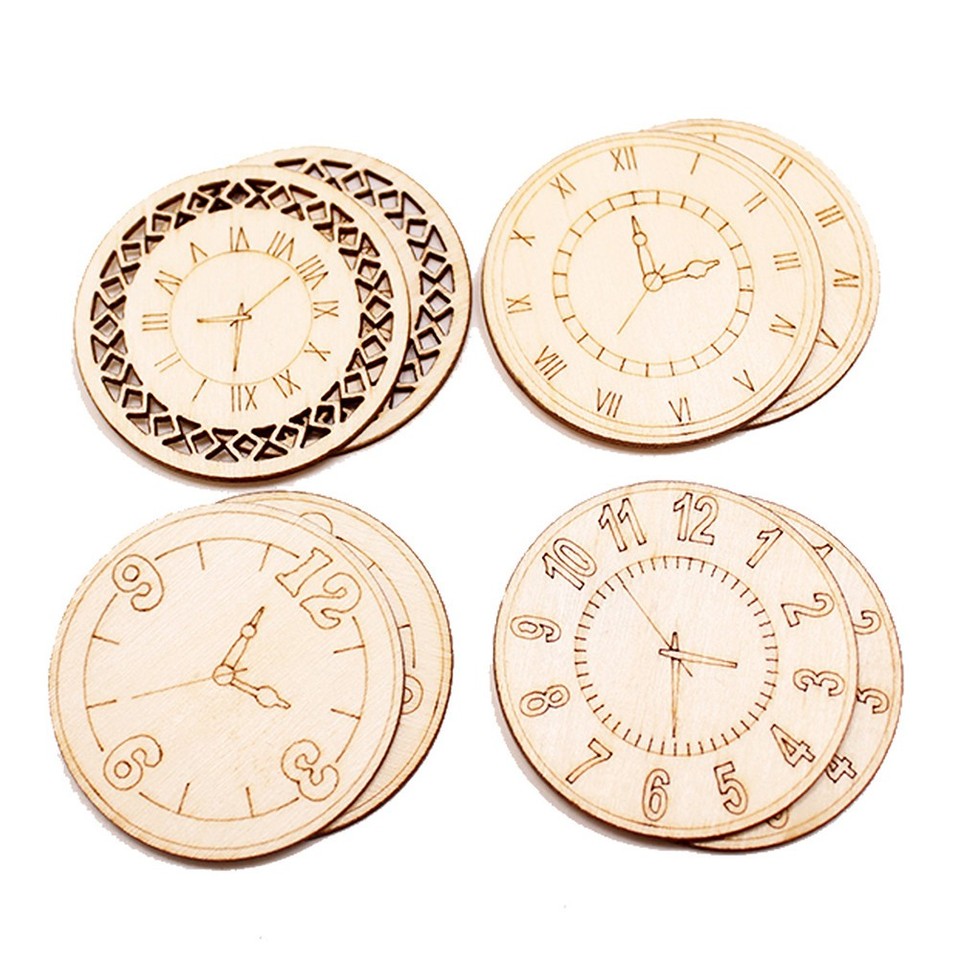 2 Bags 8pcs Creative Clock Pattern DIY Round Shape Wood Slices ...