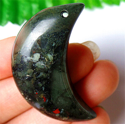 40x20x8mm Natural Red and Gray Africa Bloodstone Reiki Moon Pendant ...