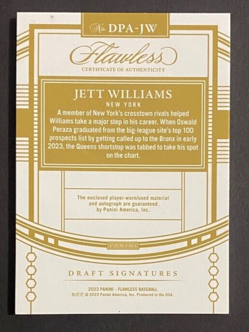 2023 Panini Flawless Draft Signatures Jett Williams DPA-JW Auto & Patch ...