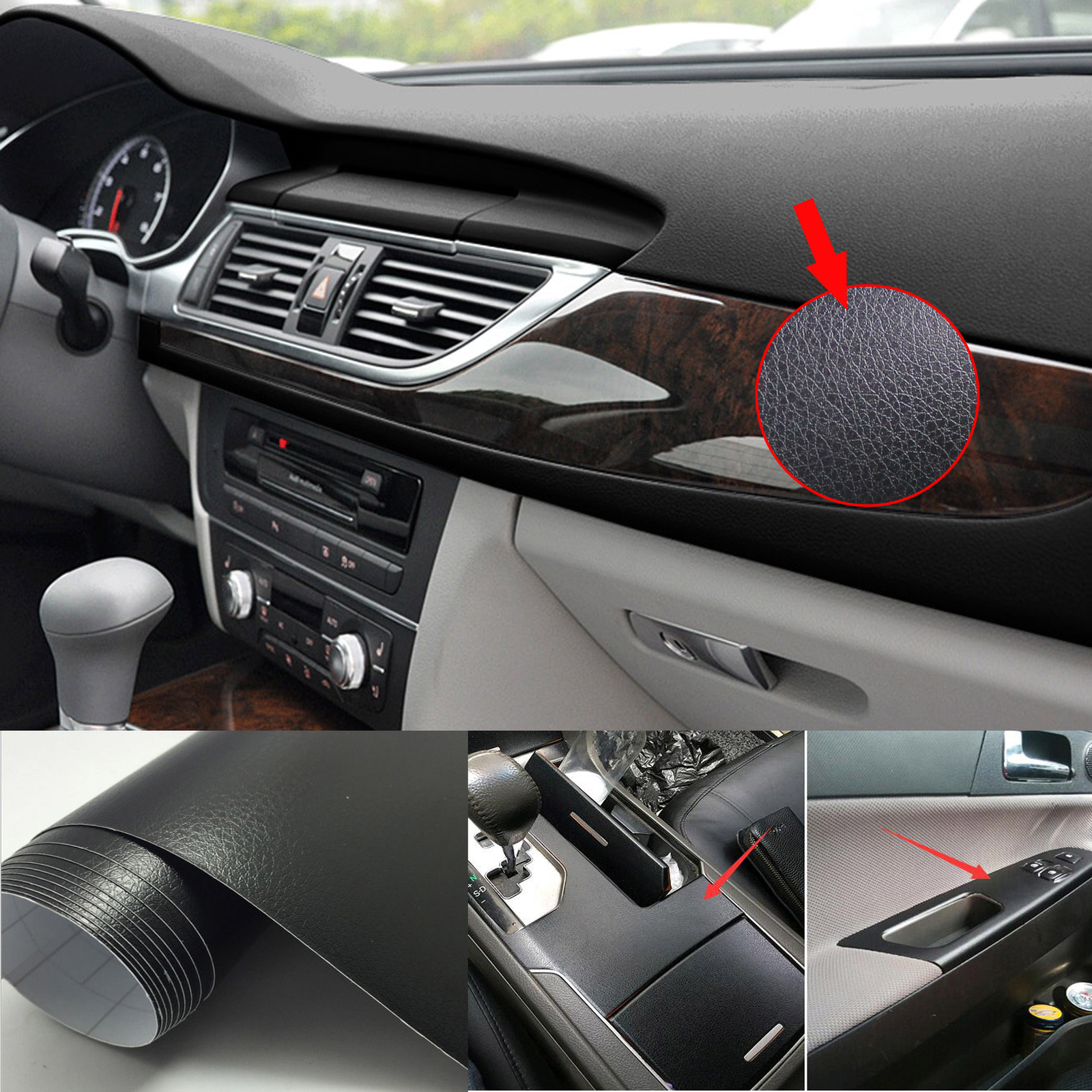 10FT x 5FT Car Grain Leather Skin Textured Vinyl Wrap Sticker Interior ...