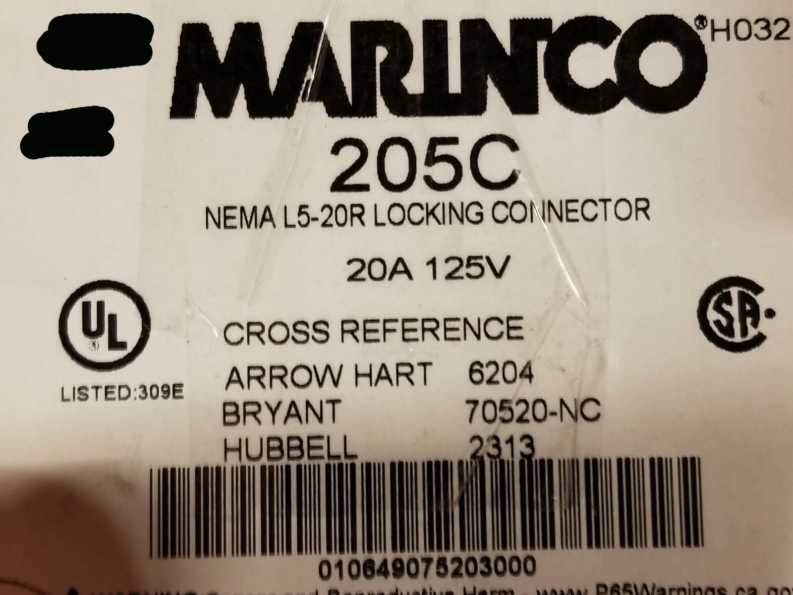 Marinco 205P 205C NEMA L5-20 2P3W Twist Lock Plug Connector Male Female ...