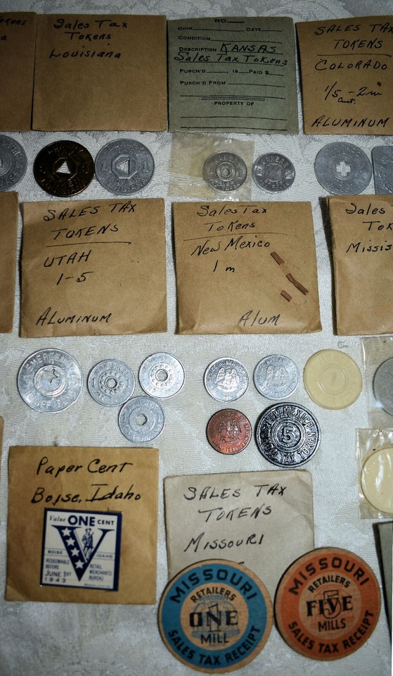 G6. 48x US SALES TAX TOKENS PAPER CENT & PRE-PAID TAX RECEIPTS ...