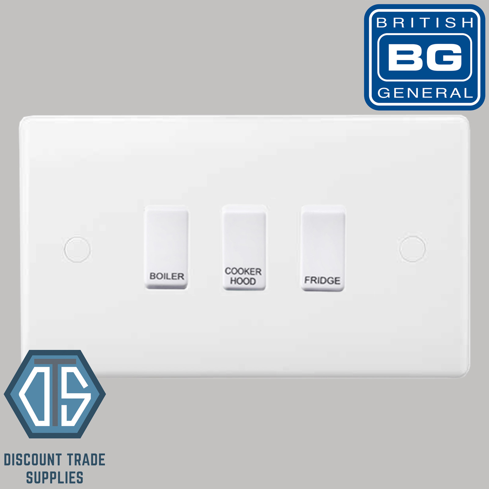 BG White Custom Grid Switch Panel Labelled Kitchen Appliance 3 Gang ...