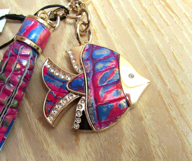 BRAHMIN RAINBOW FISH CHARM TASSEL BLUE PURPLE PINK MULTI LEATHER GOLD ...