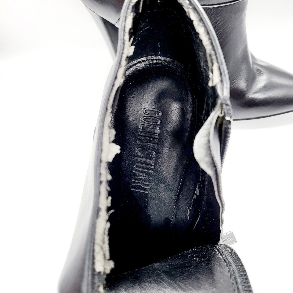 Colin Stuart Black Leather Ankle Boots Cone Heels Zipper Pointed Toe ...