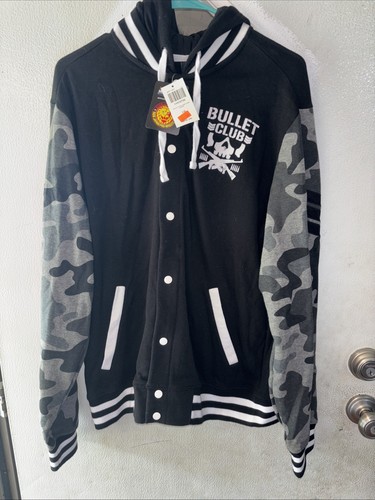 Bullet Club Jacket Mens Black Grey Camo Varsity Coat New Japan Pro ...