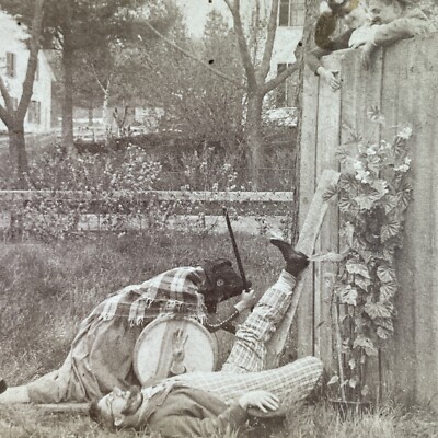 Antique 1891 Man & Woman Fall From Fence Stereoview Photo Card P4084 | eBay
