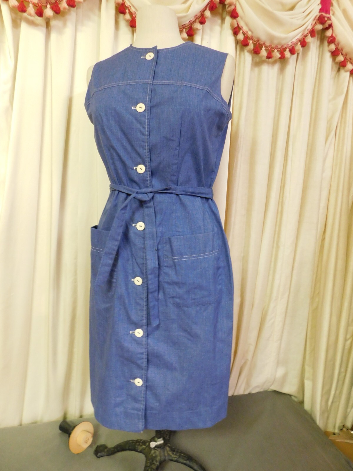 Vintage DEE DEE BY DECATUR Cotton Blue Day Dress Butt… - Gem
