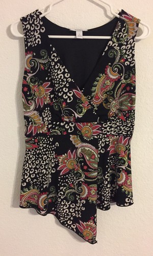 Dressbarn top shirt size S asymmetrical stretch sleeveless black ...
