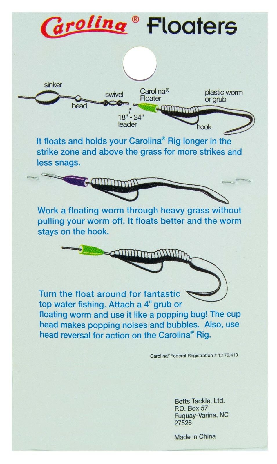 Betts 78-75-3 Carolina Floaters for Carolina Rigs 3/4" Black 5 pieces ...