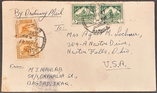 1947 Iraq #81(2),#85(2) on surface mail rate cover to US; letter re ...
