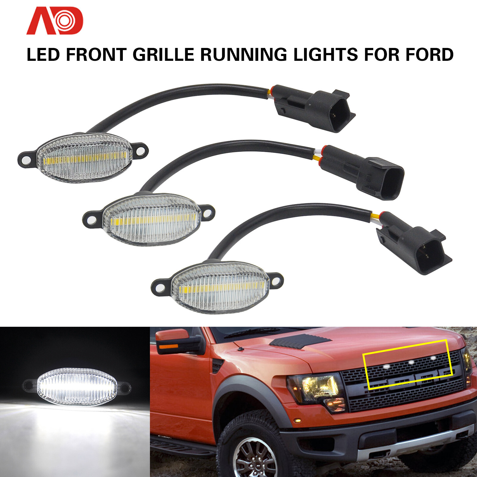For 10-14 Ford Raptor F150 SVT LED Front Grille Running Marker Light ...