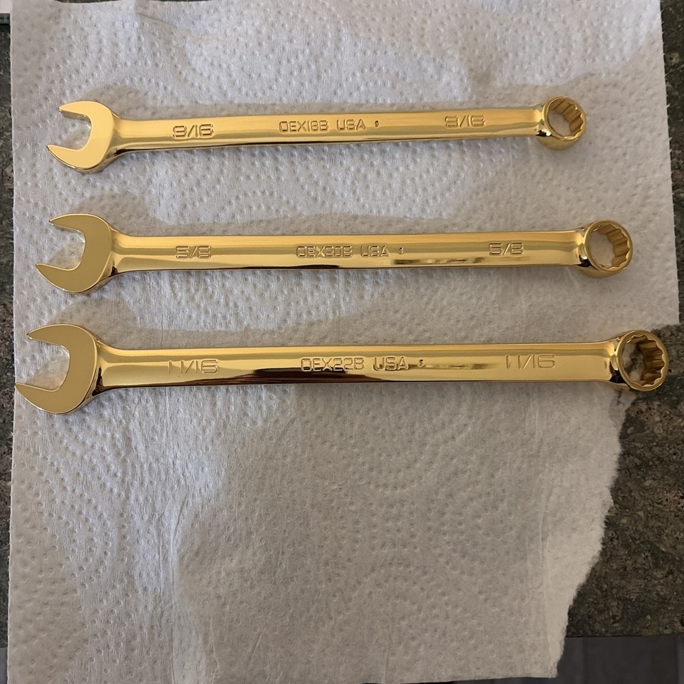 Never Used Set Of 3 Snap On Tools Gold Plated Wrenches 9/16” 5/8” 11/16 ...