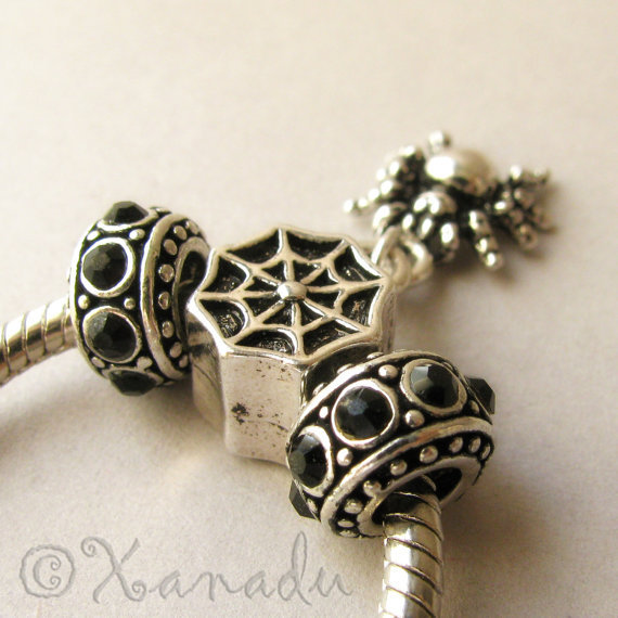 Halloween Tarantula Spider And Web w/Black Beads For European Charm ...