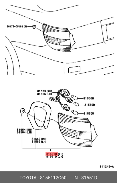 8155112C60 Original Toyota 81551-12C60 Linse & Körper Hinter ...