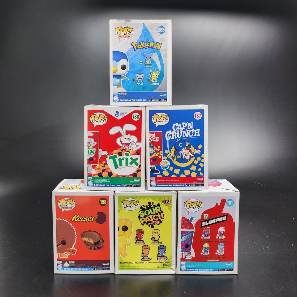 Funko Pop! Lot of 6 Reese's, Lemon, Sour Patch, Slurpee, Trix, Piplup 🍭 ...