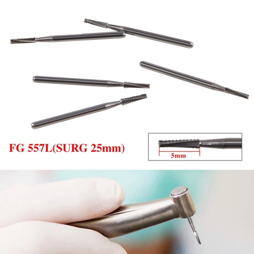 5PCS Carbide Surgical Burs FG 557L SURG 25mm Bur for High Speed Dental ...