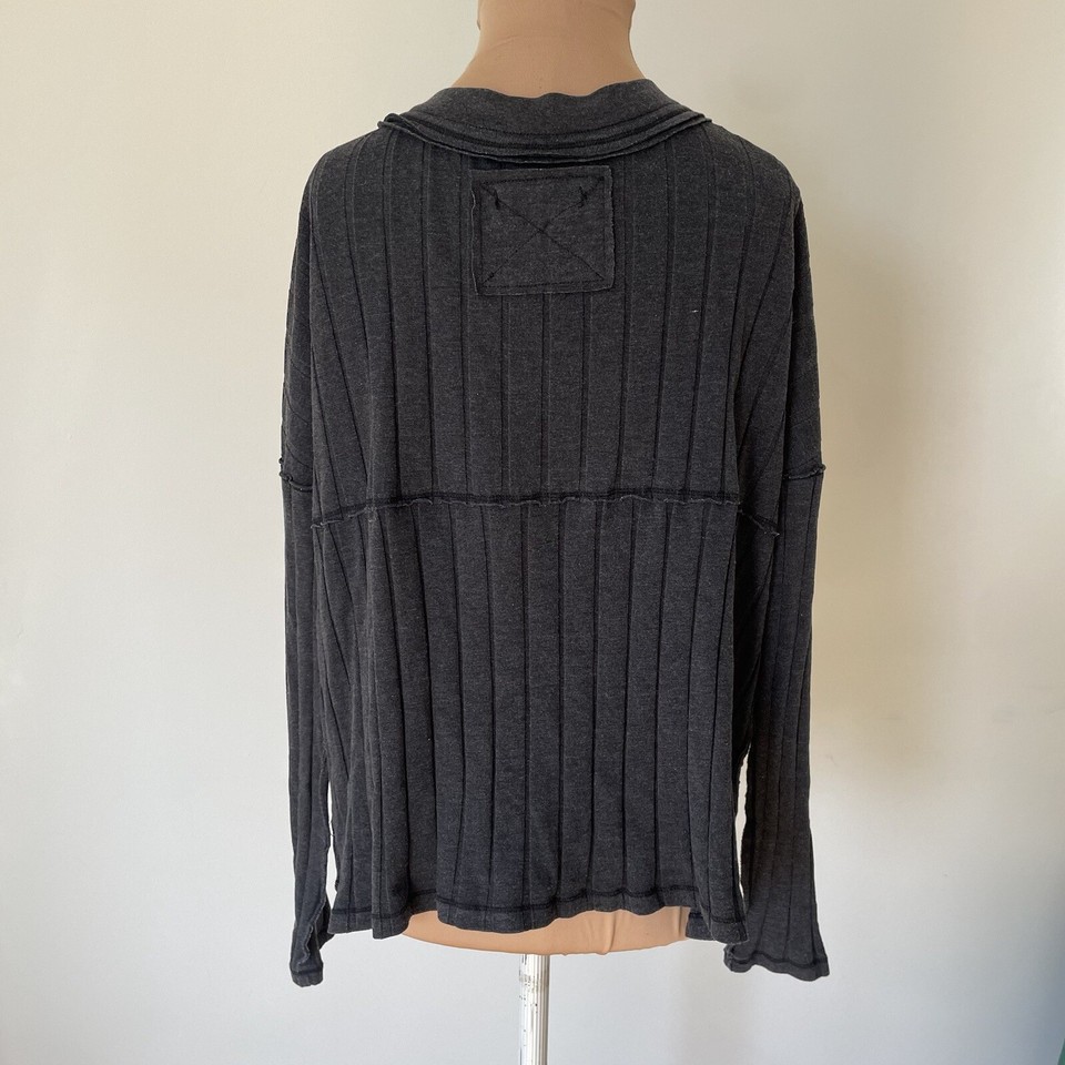 Free People In the Mix Boxy Oversized Ribbed Knit Henley Long Sleeve ...