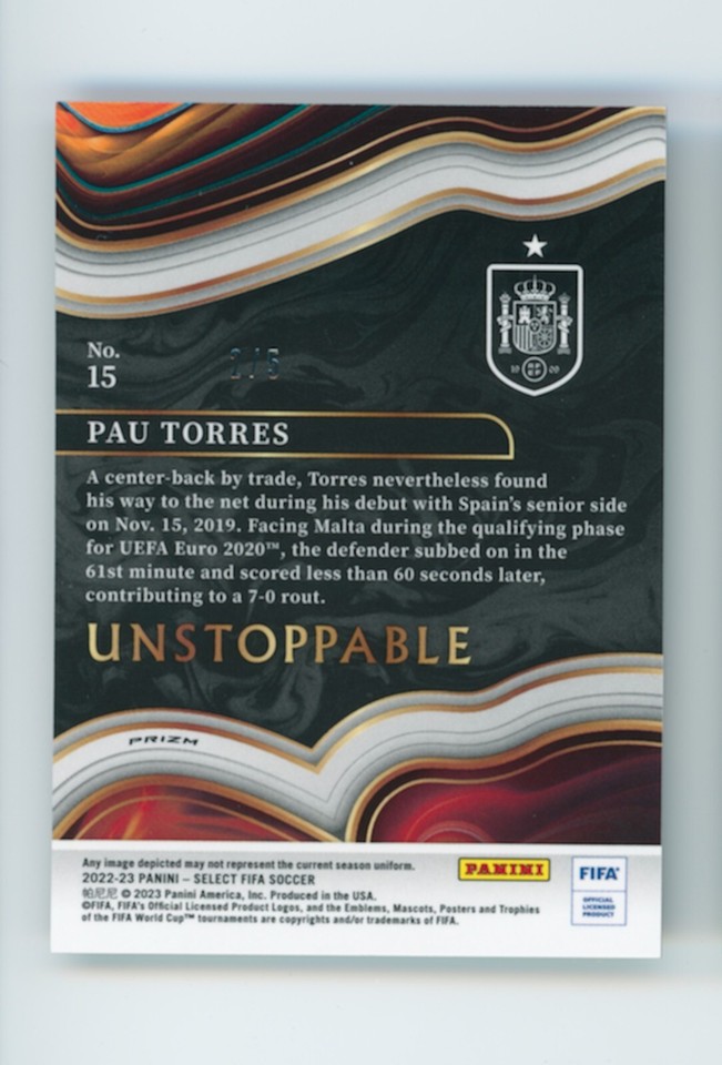 2022-23 Pau Torres Panini Select FIFA Unstoppable Green Prizm Spain ...