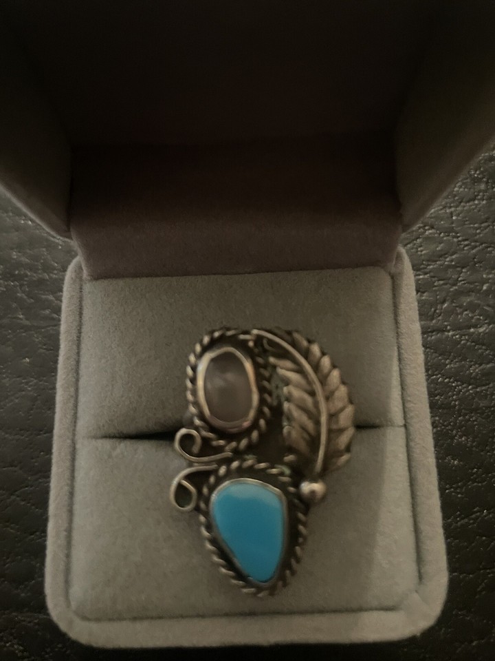 Vintage Old Pawn Turquoise & Moonstone Sterling Silver Native American ...