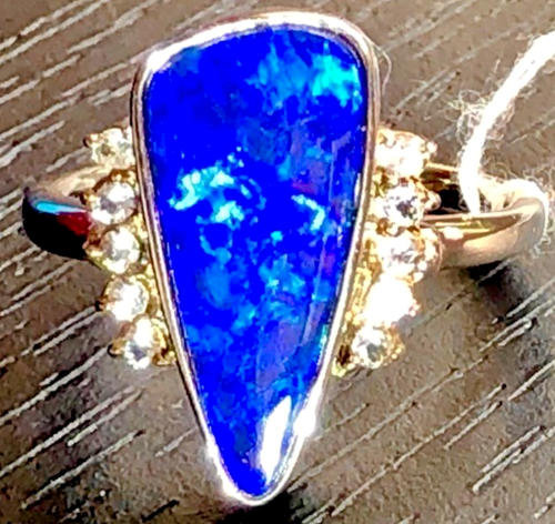 "ZAP" Shocking Electeric Blue Australian opal Ladies ring 7 see video ...