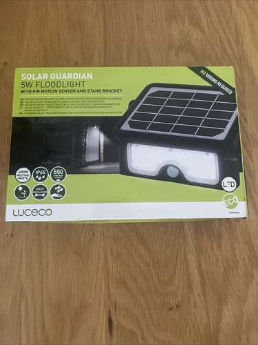 Luceco LED Solar Floodlight PIR Sensor 550 Lumen IP65 4000K Black 5Watt ...