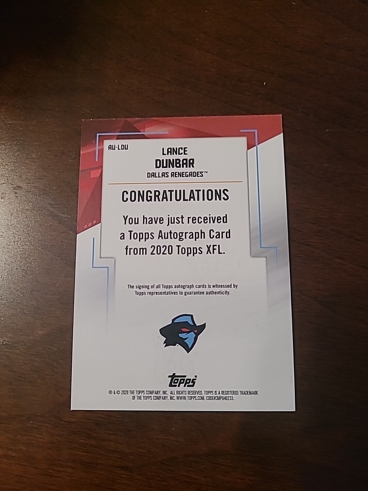 Nice 2020 Topps XFL Lance Dunbar Auto | eBay
