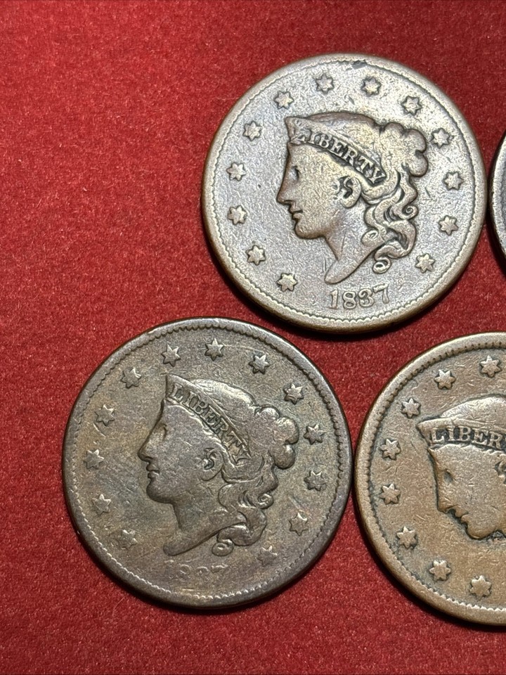1837 Coronet Liberty Head Large Cent - Lot Of 5 Nice Quality Lower ...