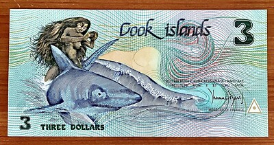 Cook islands 3 Dollars 1987 P3a UNC Banknote High Grade, Nude Ina ...